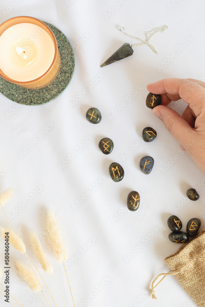 Set of rune stones for divination and fortune telling. Mystic still ...