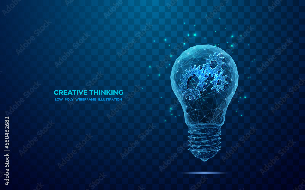 Abstract blue light bulb and cog wheels. Creative Thinking or Business ...