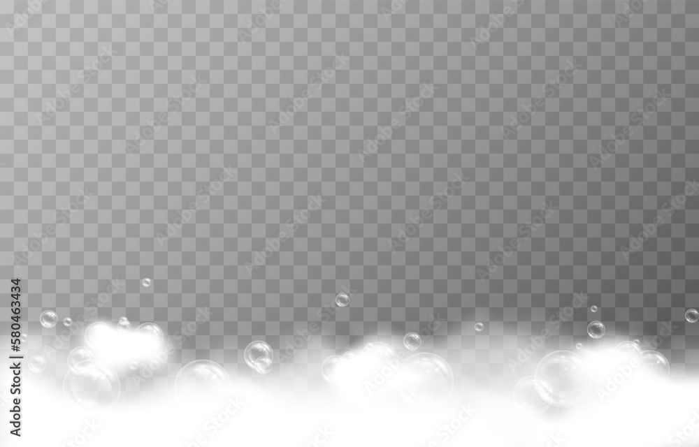 Vector foam with bubbles on an isolated transparent background. Foam ...