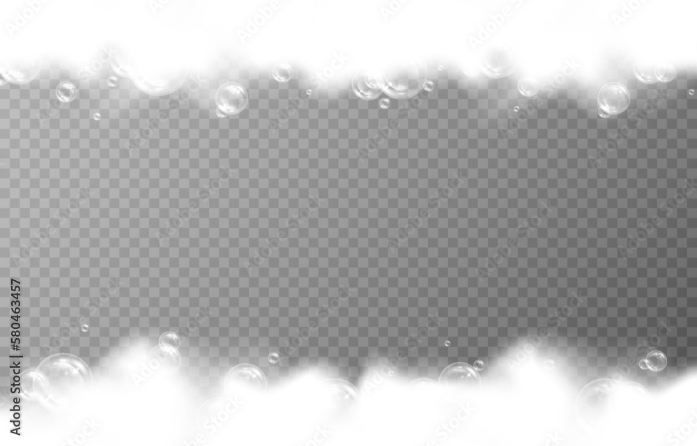 Vector foam with bubbles on an isolated transparent background. Foam ...