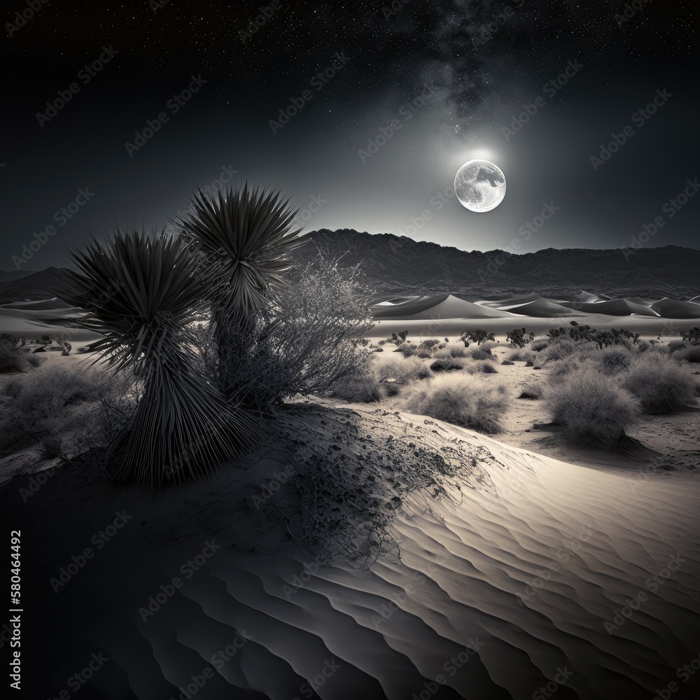 Mysterious Night in a Grey Desert: A Hauntingly Beautiful Scene of ...