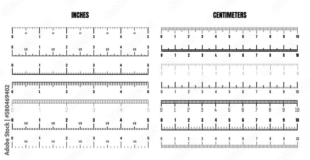 Realistic Black Centimeter And Inch Scale For Measuring Length Or 