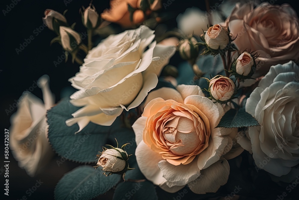 Photographic technique including a close-up of a bouquet of roses with ...