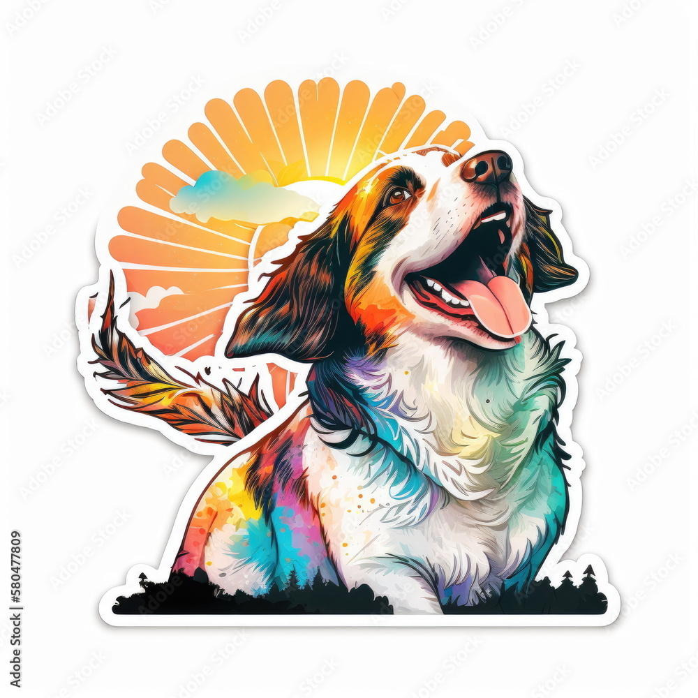 sticker design with smile dog, vector, white background Stock ...