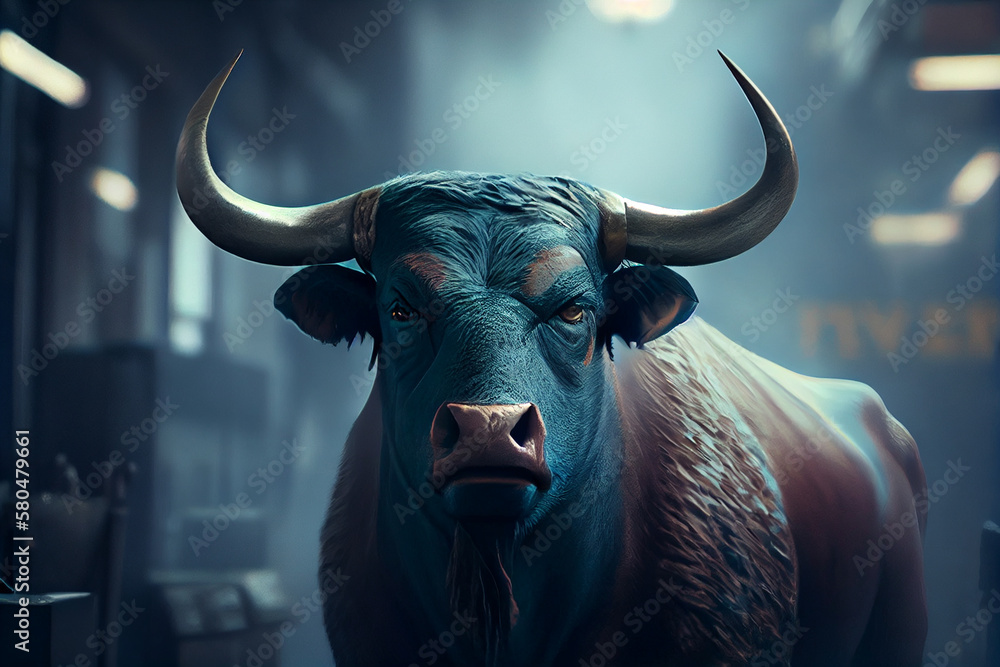 Bull statue in the exhibition hall.generative ai Stock Illustration ...