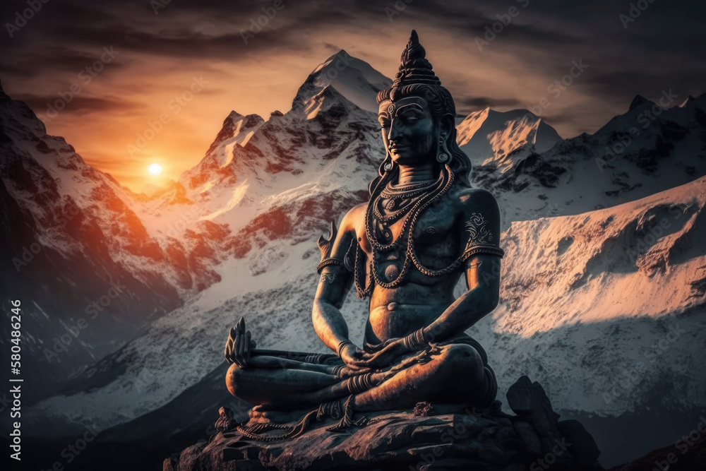 Hindu god Shiva, meditating on Mount Kailasa in the Himalayas ...