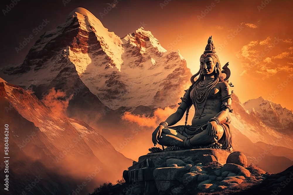 Hindu god Shiva, meditating on Mount Kailasa in the Himalayas ...