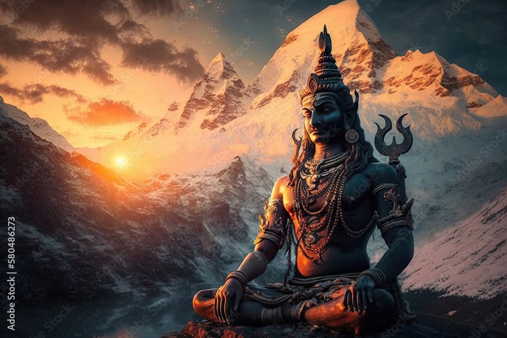 Hindu god Shiva, meditating on Mount Kailasa in the Himalayas ...