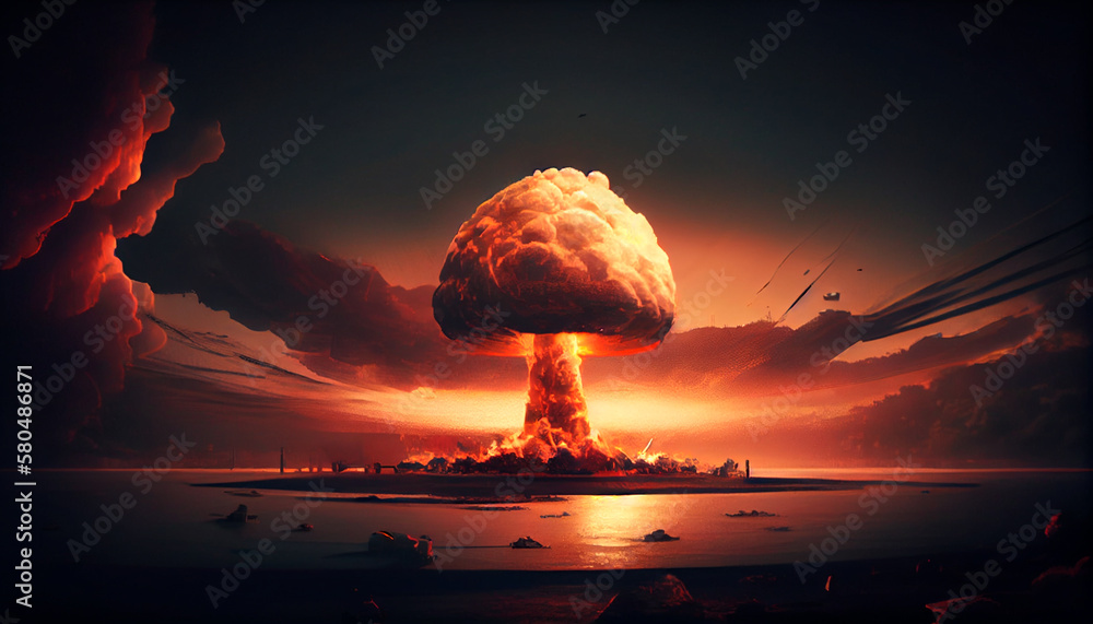 Huge nuclear bomb explosion, end of the world, doomsday in a post ...