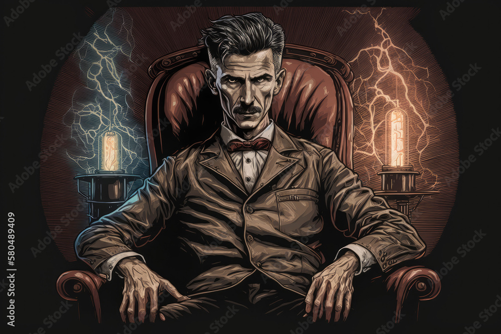 portrait of Nikola Tesla - made with generative AI Stock-Illustration ...