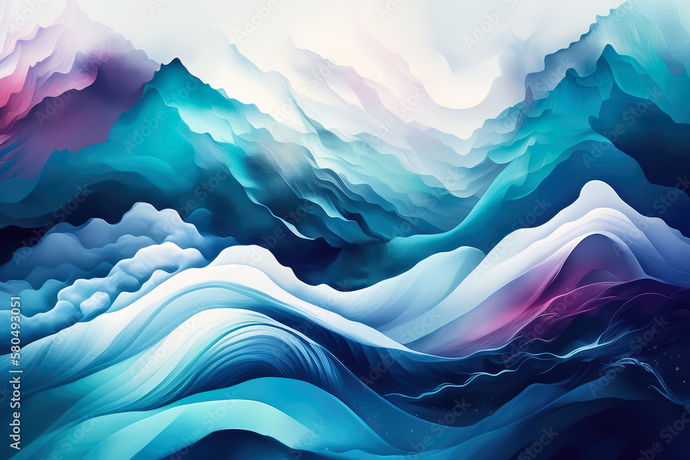 Abstract watercolor waves in a cool color palette, perfect for creating a calming and serene ...