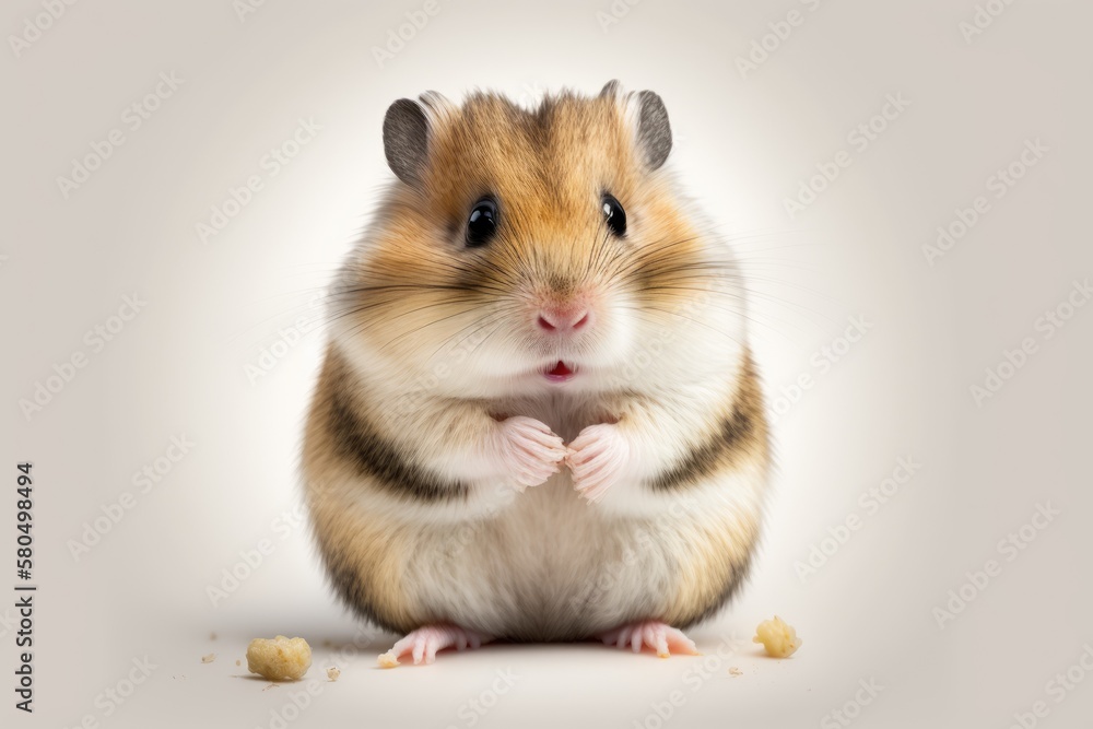 Cute Roborovski hamster sitting on his back feet sideways and eating ...