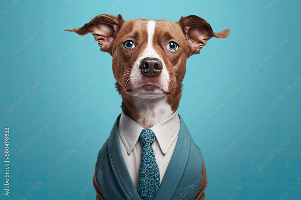 Confused dog face in a suit looks dumbfounded and shocked. Funny dog ...