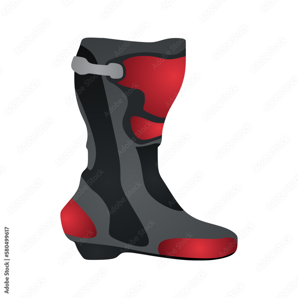 Motorcycle racing boots or racing shoes with red and grey color ...