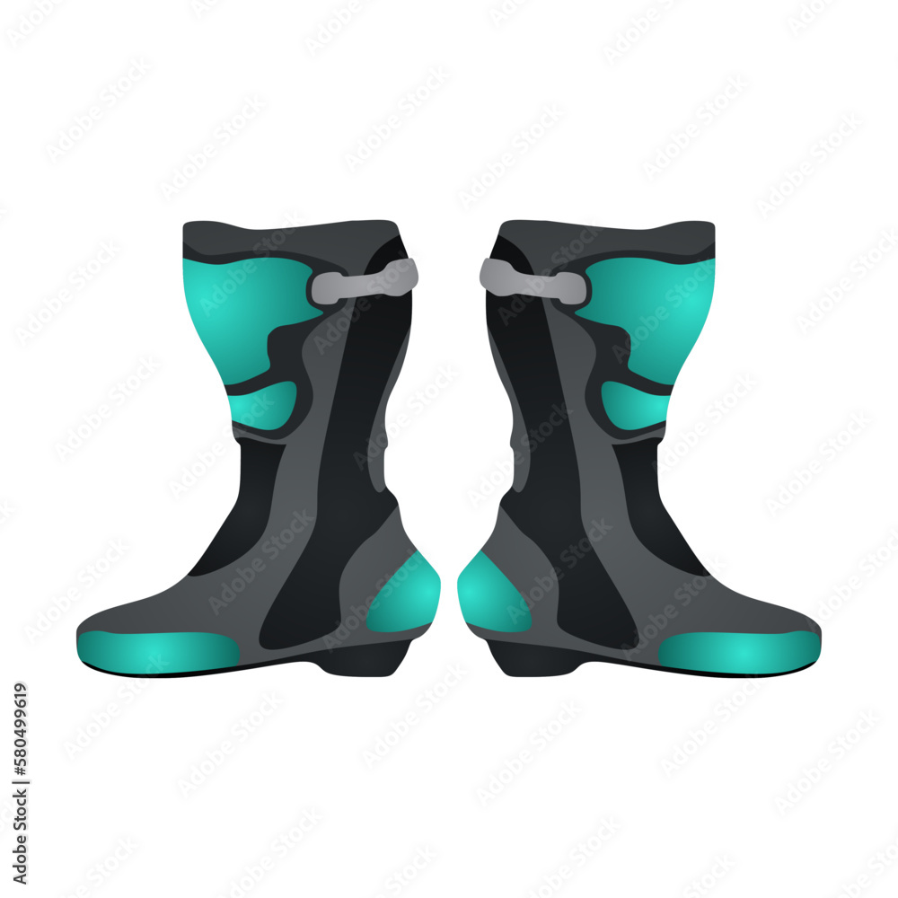 Motorcycle racing boots or racing shoes with turquoise blue and grey ...