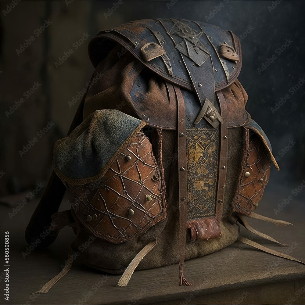 Patched Rugged Knapsack of Veteran Adventurer for Medieval Fantasy RPG ...