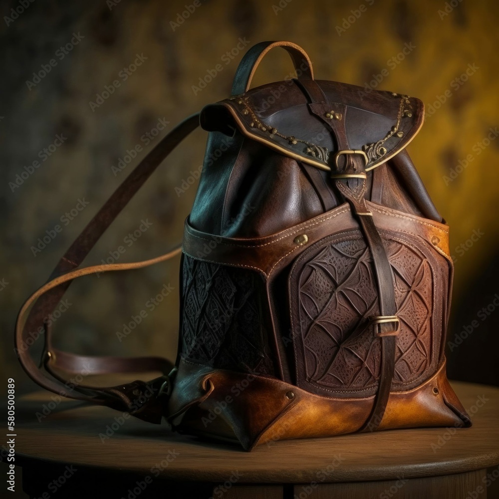 Fine Brown Leather Knapsack Backpack for Medieval Fantasy RPG ...