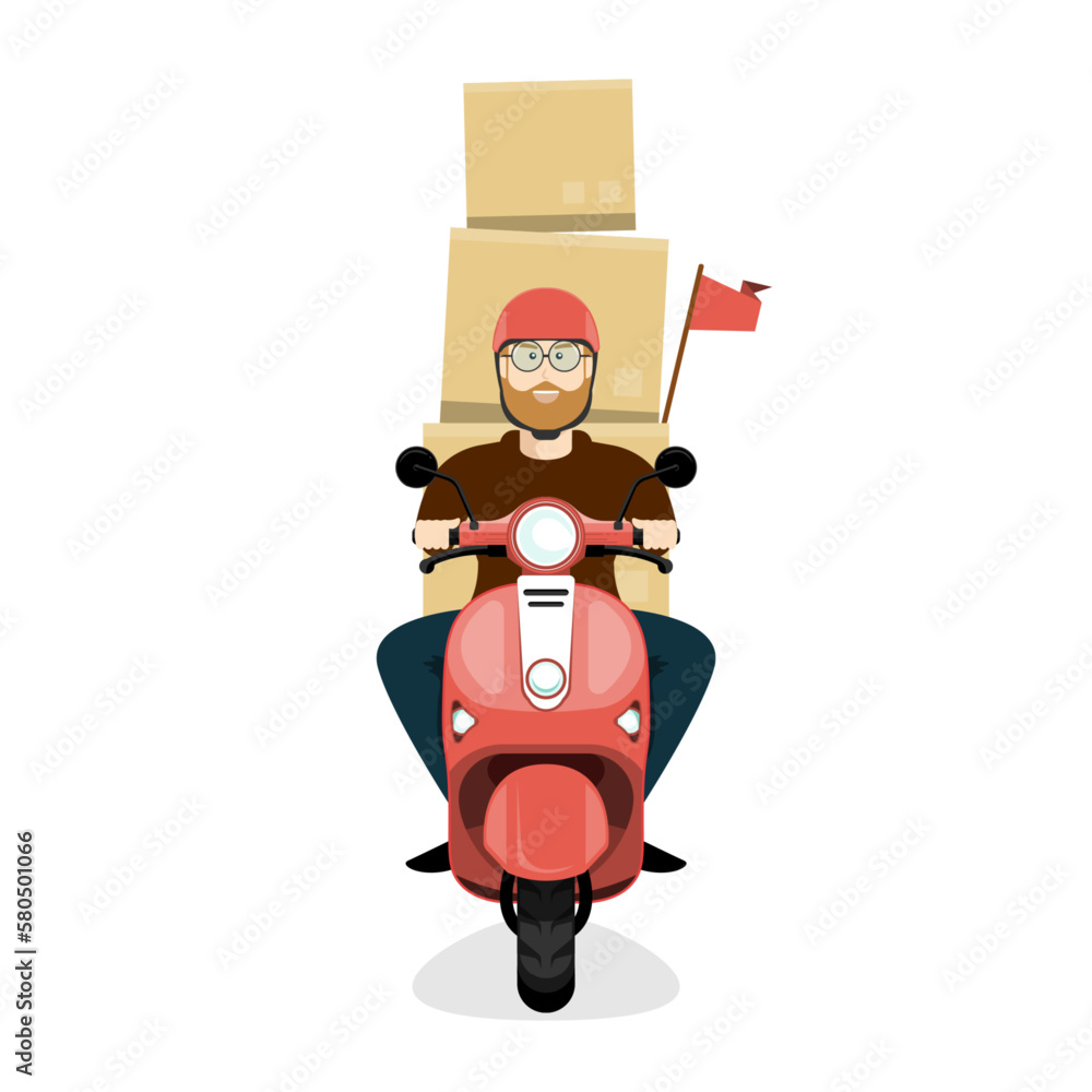 Cartoon delivery man service on isolated background, Digital marketing ...