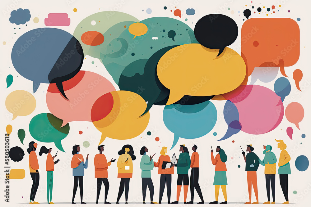 ai generated illustration of tiny people series, sharing thought Stock ...