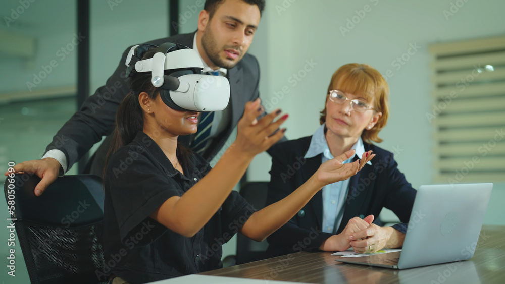 Diver business people working at office. Beautiful indian girl wearing ...