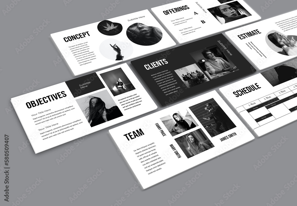 Clean Creative Presentation Layout with Black and White Colors Stock ...