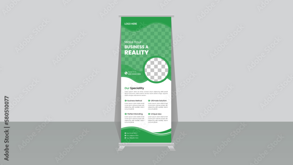 Vetor de green color curve Roll up layout template Standee Banner do ...