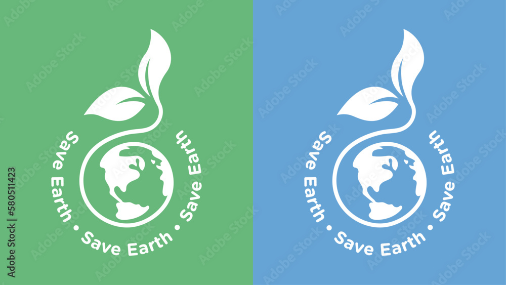 Save earth icon logo design set with earth and leaf vector illustration ...