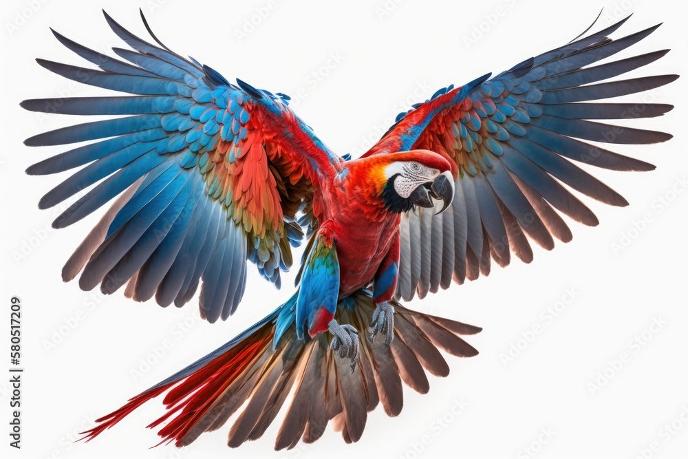 Bright red and blue south American parrot, Ara macao, Scarlet Macaw ...