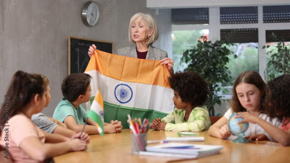 Kids learning together about india in geography class Female teacher ...