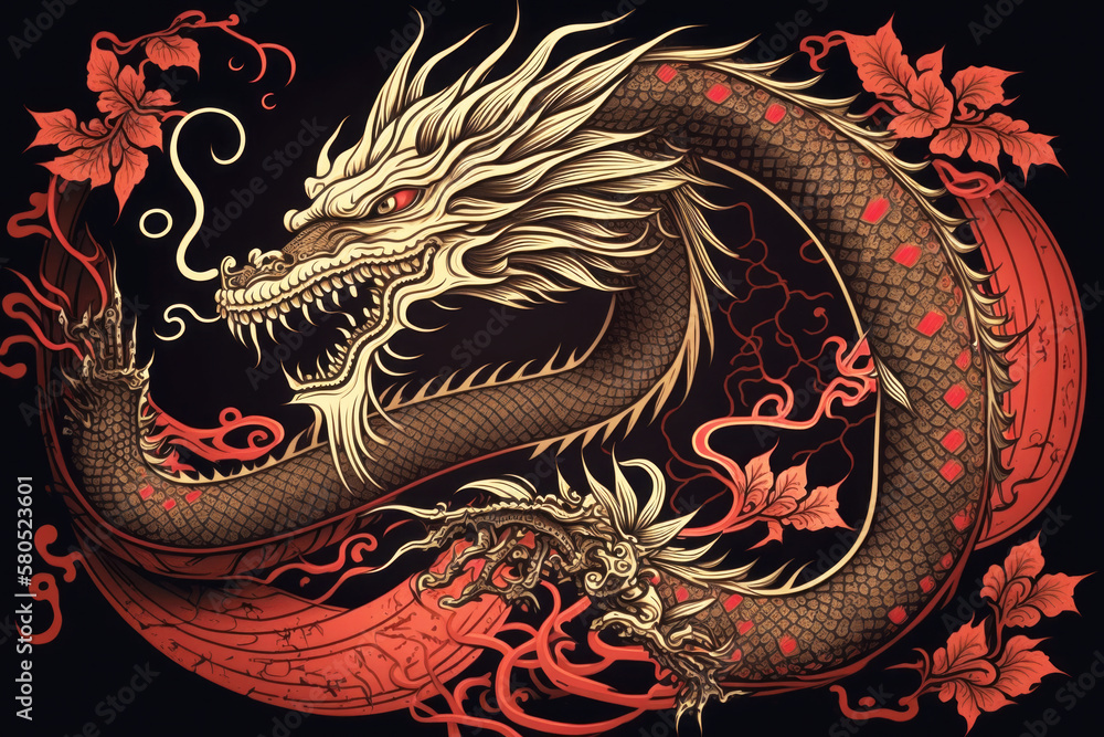 A China dragon illustration - a long, serpentine creature with a scaly ...