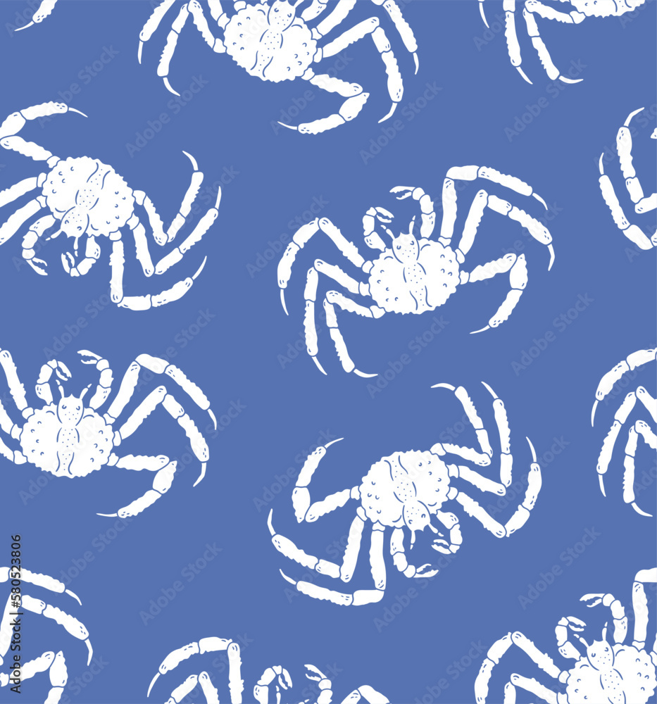 Vector seamless pattern with king crabs on blue background. Marine ...