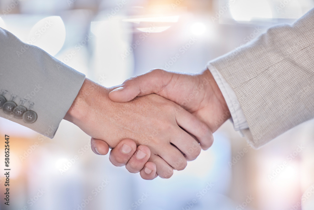 Handshake, partnership and deal with business people in office for ...