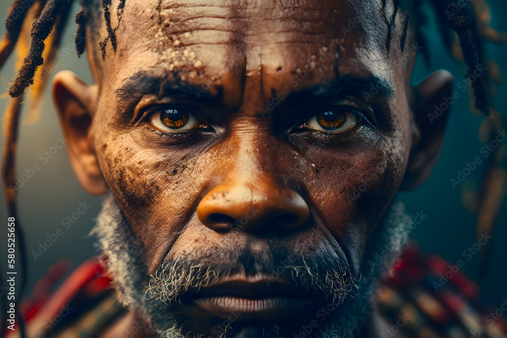 African American male face close-up, expressive look with brown eyes ...