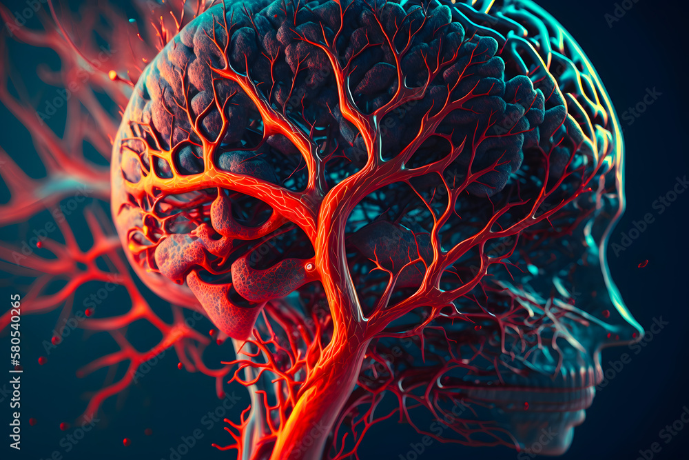 System of blood vessels in the human brain. Generative AI Stock ...