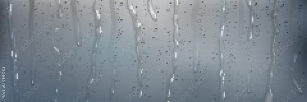 Realistic rain shower drops down vector background. 3d water flow on ...