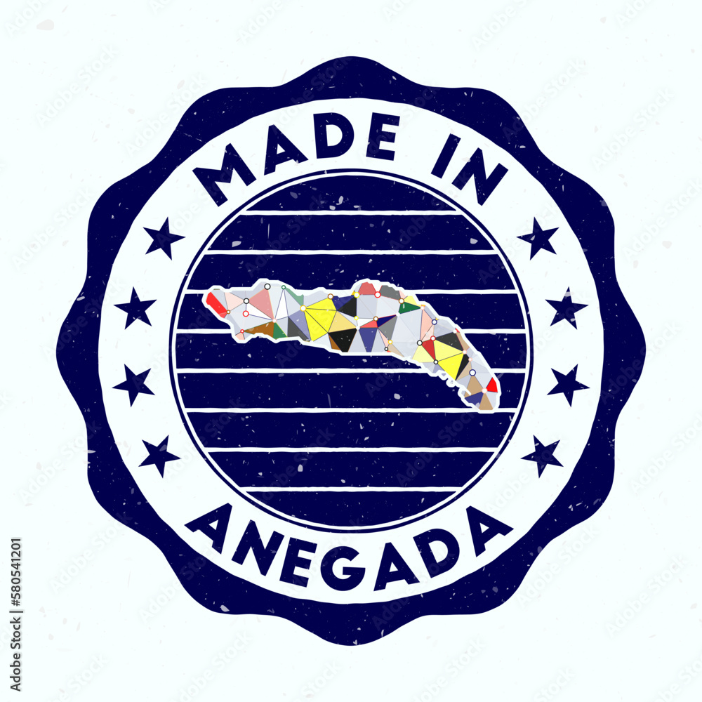 Made In Anegada. Island round stamp. Seal of Anegada with border shape ...