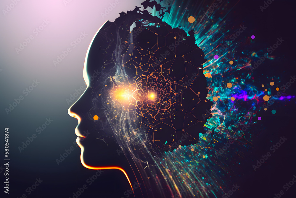 Abstract image of a profile of a human head and consciousness with ...