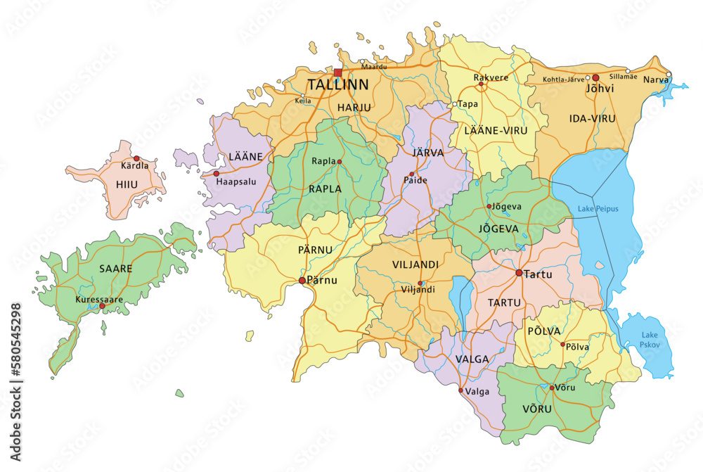 Estonia - Highly detailed editable political map with labeling. Stock ...