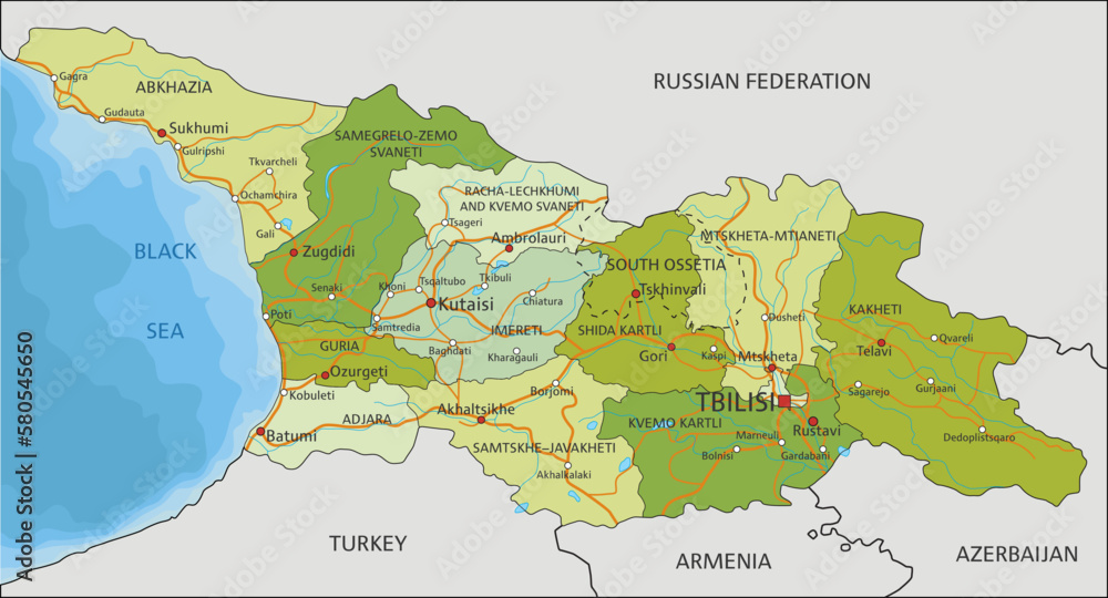 Highly detailed editable political map with separated layers. Georgia ...