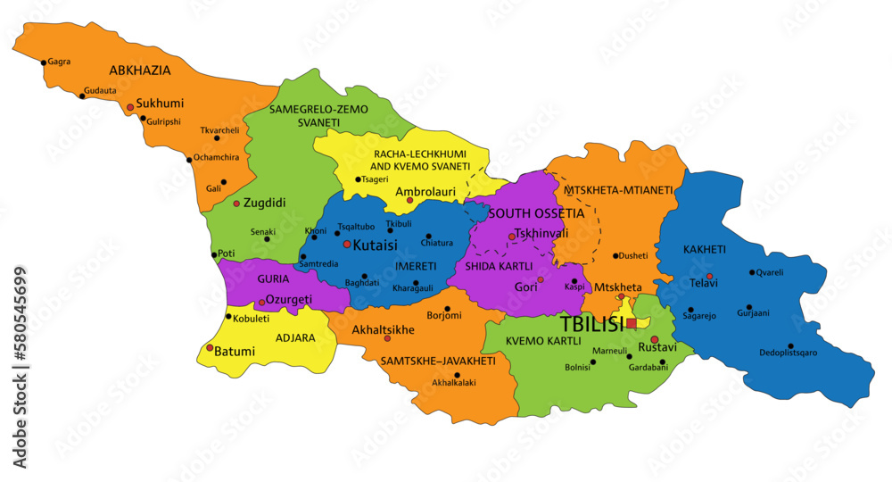 Colorful Georgia political map with clearly labeled, separated layers ...