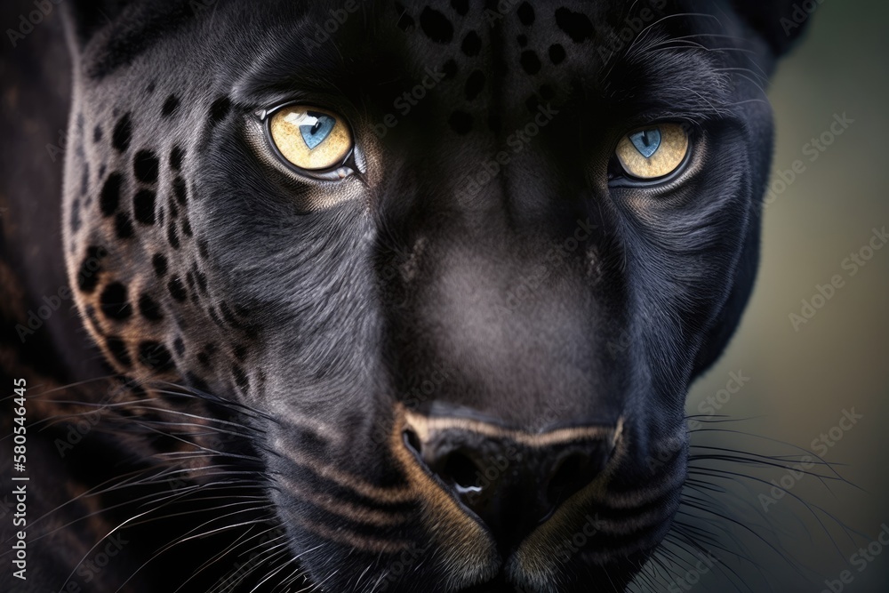 Close up of the face of a black panther, which is a dangerous animal ...