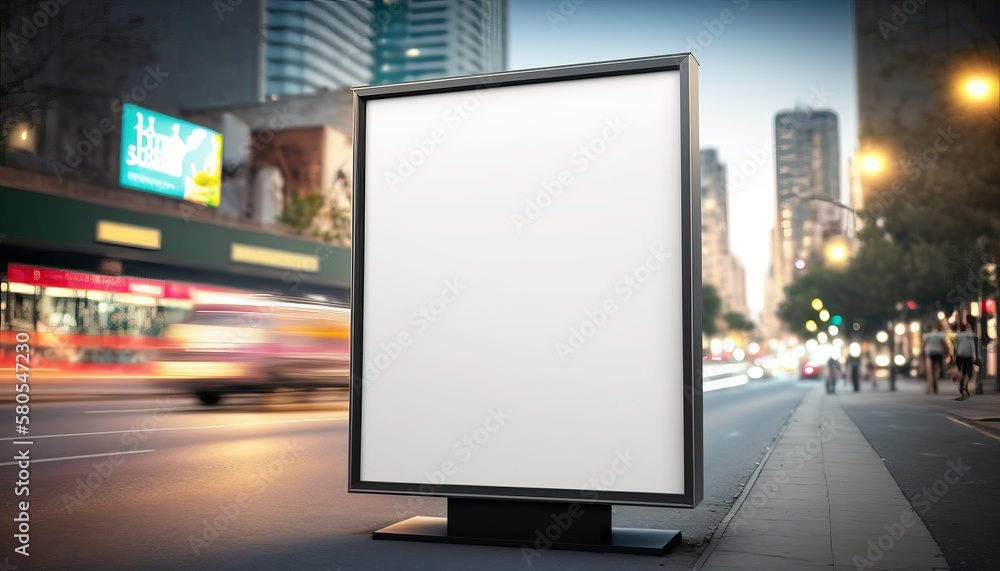 A white poster, without any advertisement, is featured on a billboard ...