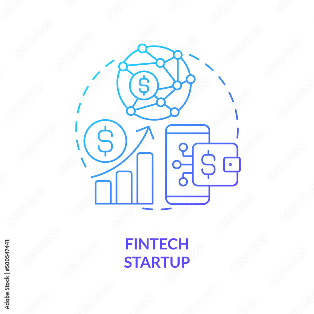 FinTech startup blue gradient concept icon. Financial system digitization. Best foundation ...