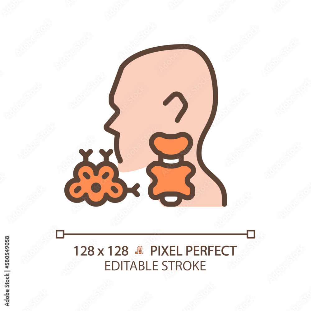Thyroid cancer pixel perfect RGB color icon. Gland oncological disease ...