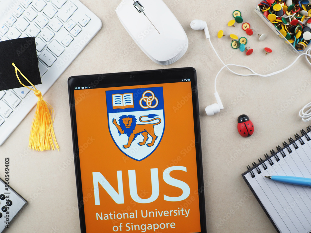 In this photo illustration, National University of Singapore (NUS) logo ...