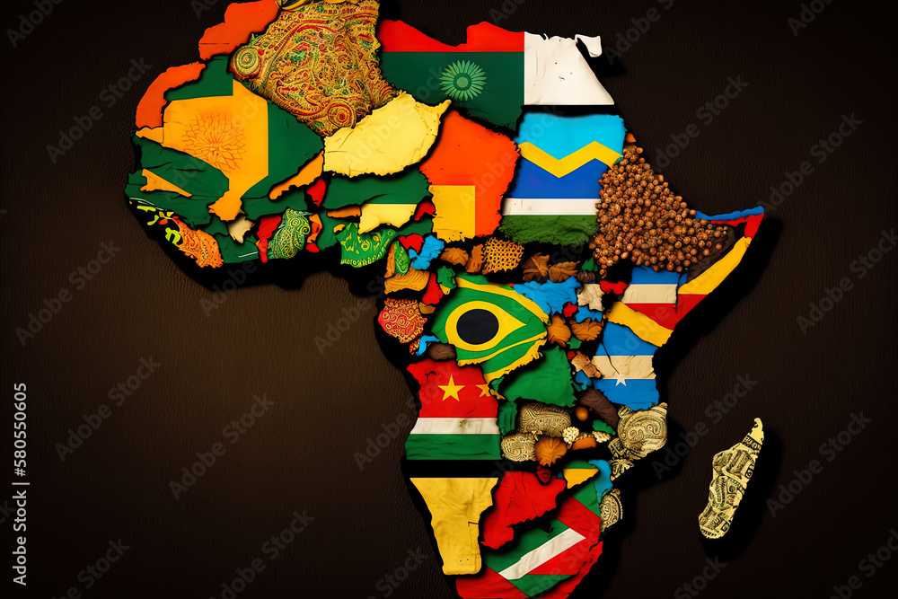 African continent collage made from all african flags. Generated by AI ...
