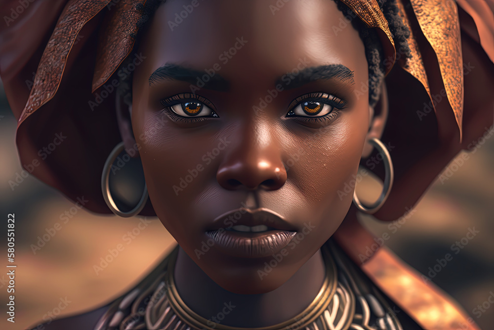 A stunning African model wearing traditional African clothing with a ...