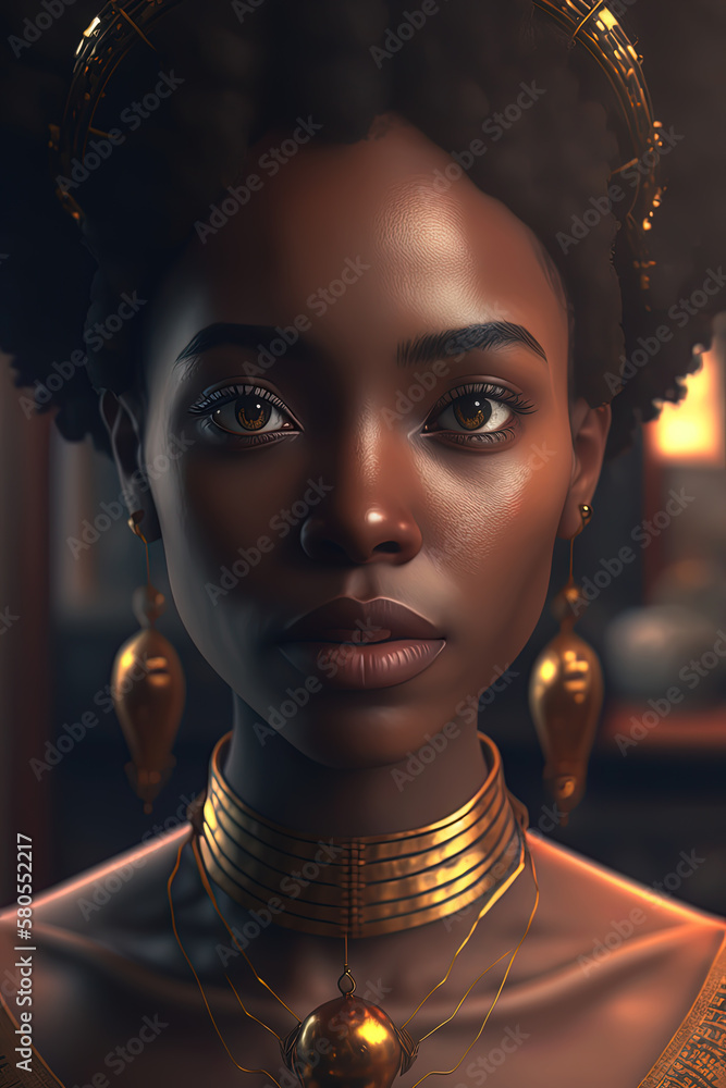 An African landmark serves as the background for an attractive African ...