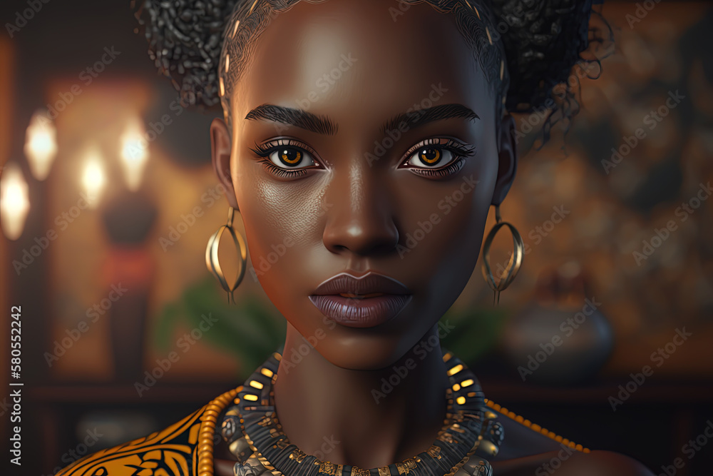 An African landmark serves as the background for an attractive African ...