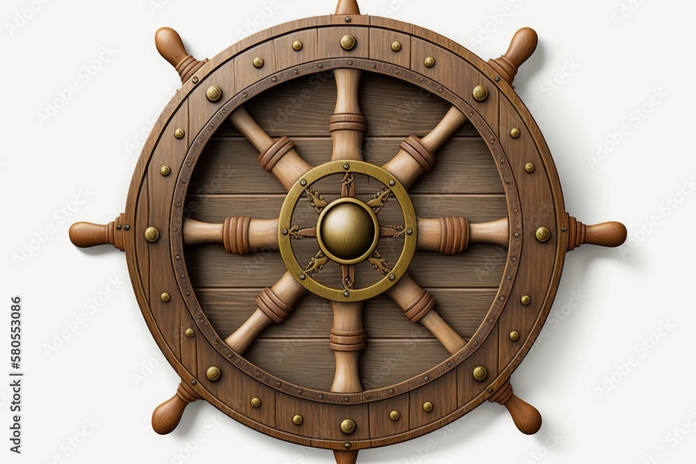 Pirate ship wooden helm illustration, white background. Generative AI ...